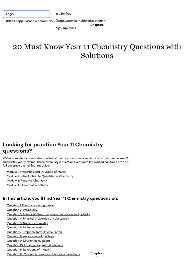 Year 11 Chemistry Exam Questions | PDF | Redox | Chemical Polarity