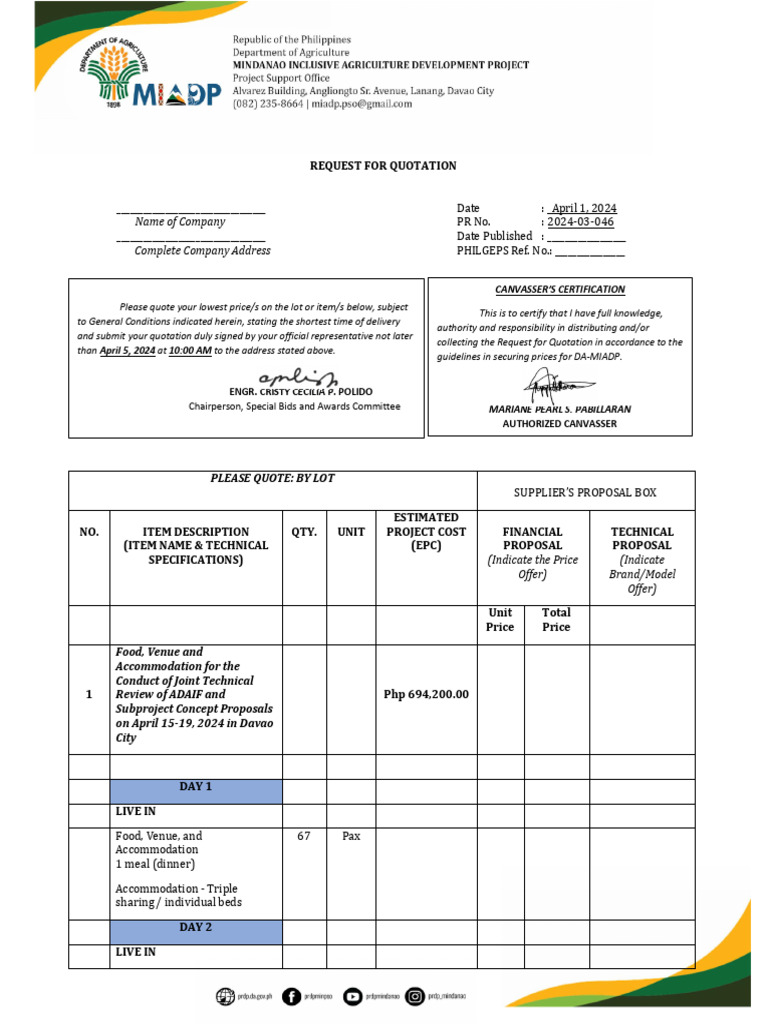 RFQ - Fva - Adaif & SP Concept Proposal | PDF | Meal | Lunch