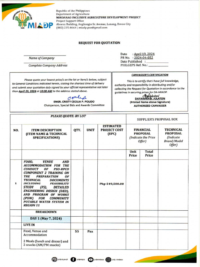 RFQ - PWS Training - 05.07-10.2024 | PDF