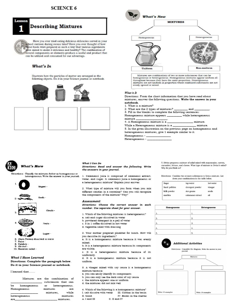 q1 Week 1 Activity Sheet Adm | PDF | Mixture | Foods