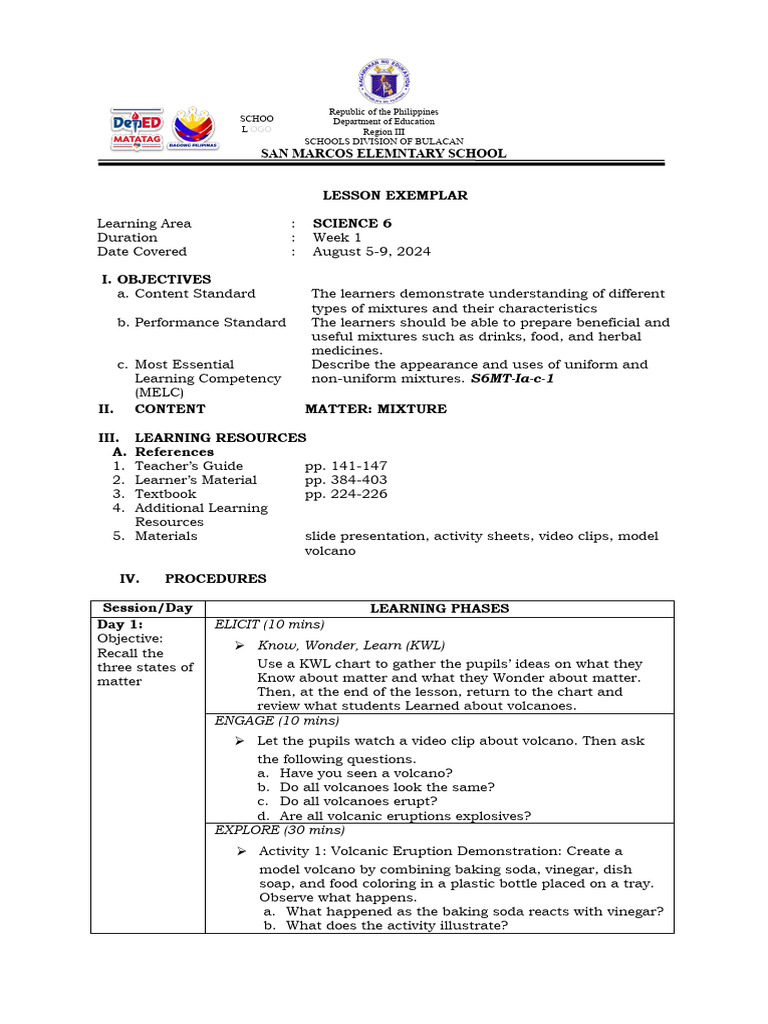 Q1 Lesson Plan Science 6 | PDF | Volcano | Types Of Volcanic Eruptions