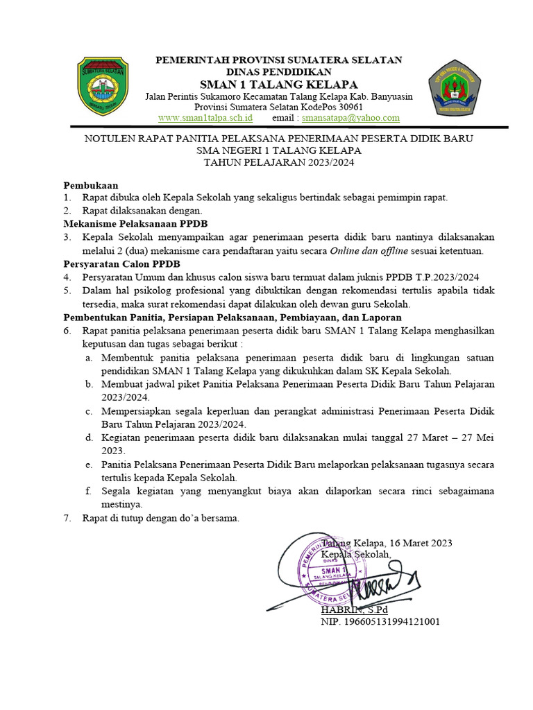 Notulen Rapat PPDB (WWW - Gurudikdaslamongan.id) | PDF