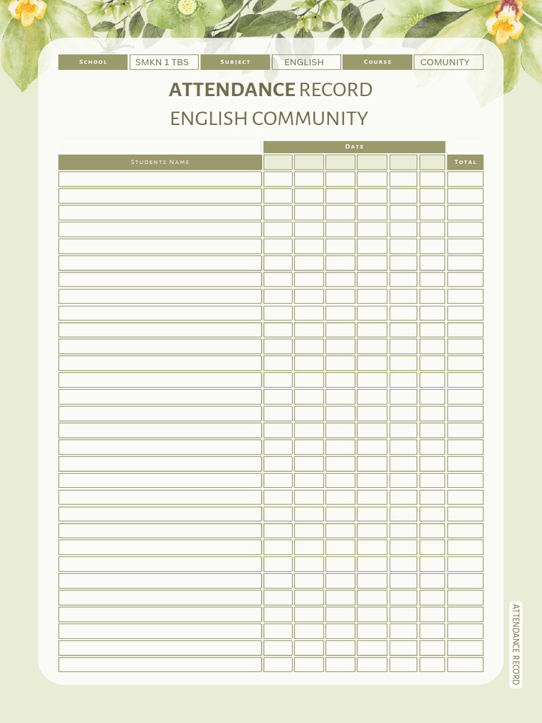 English Community Attendance Record | PDF