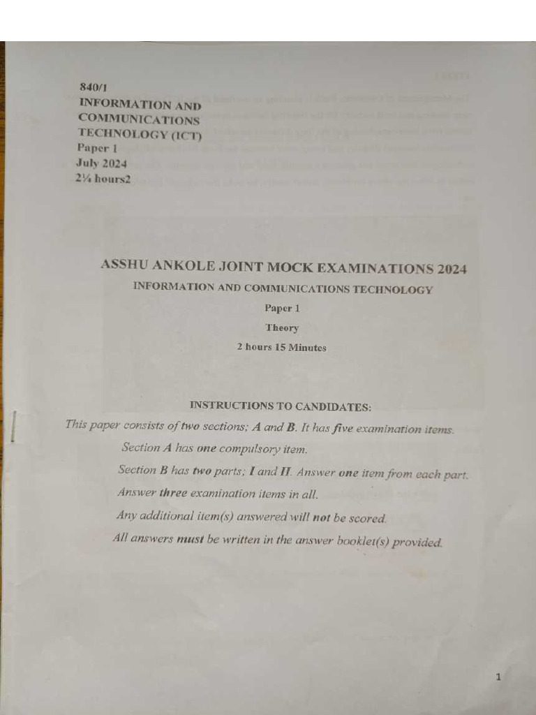 Asshu Mbarara ICT 1 Mock PDF | PDF