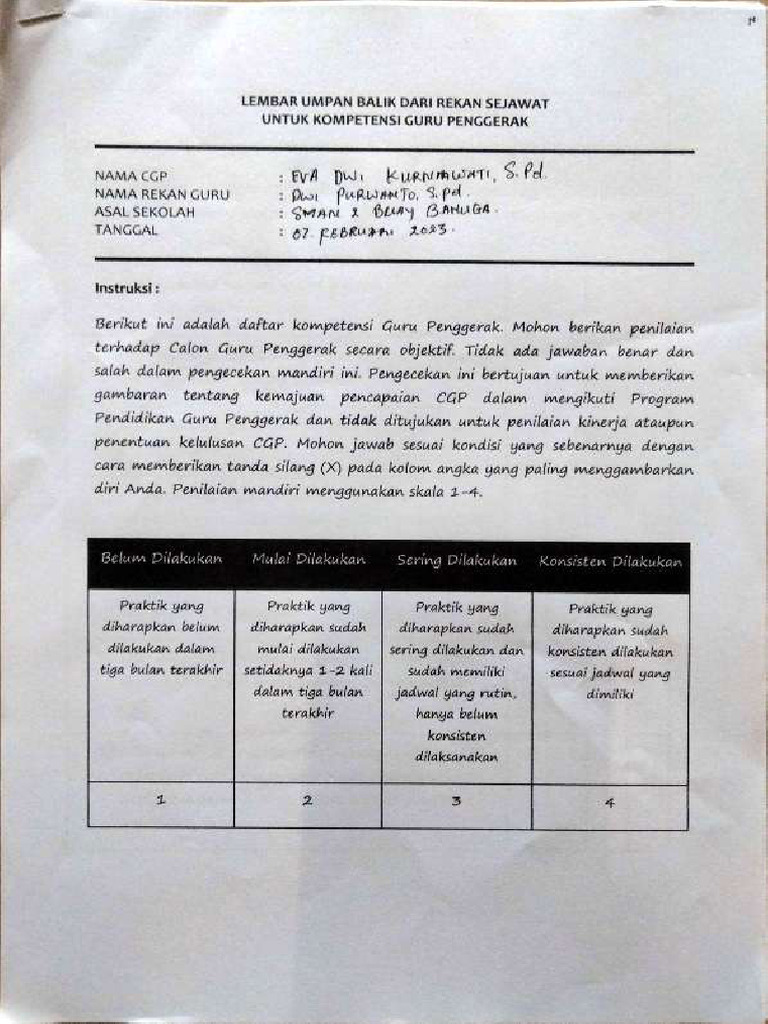 Lembar Umpan Balik Rekan Sejawat 2 | PDF