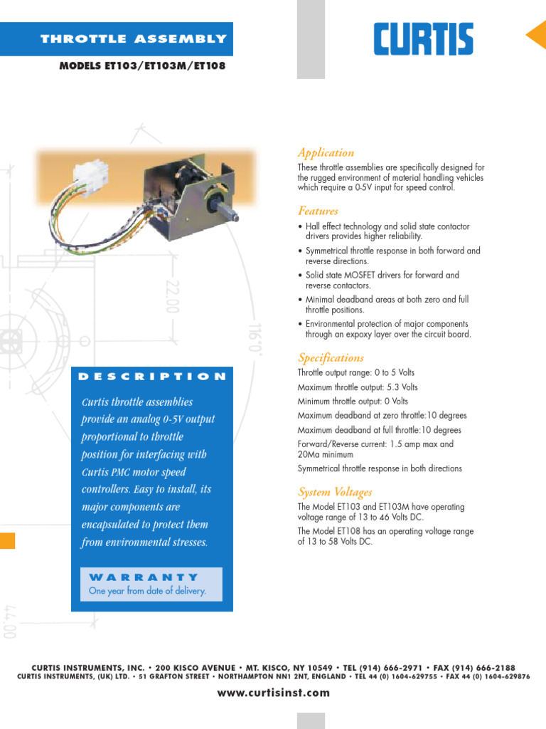 Curtis Throttle Assembly ET103/ET108 Specs | PDF | Electrical Equipment ...