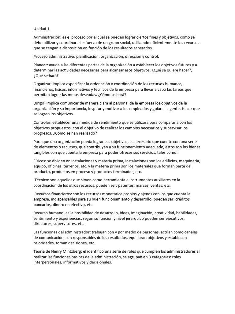 ADMINISTRACION Resumen | PDF | Planificación | Business