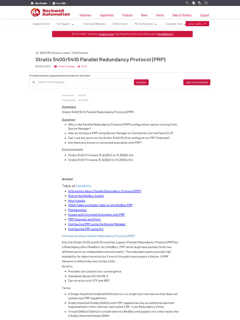 Stratix 5400 - 5410 Parallel Redundancy Protocol (PRP) Ok | PDF | Network Switch | Computer Network