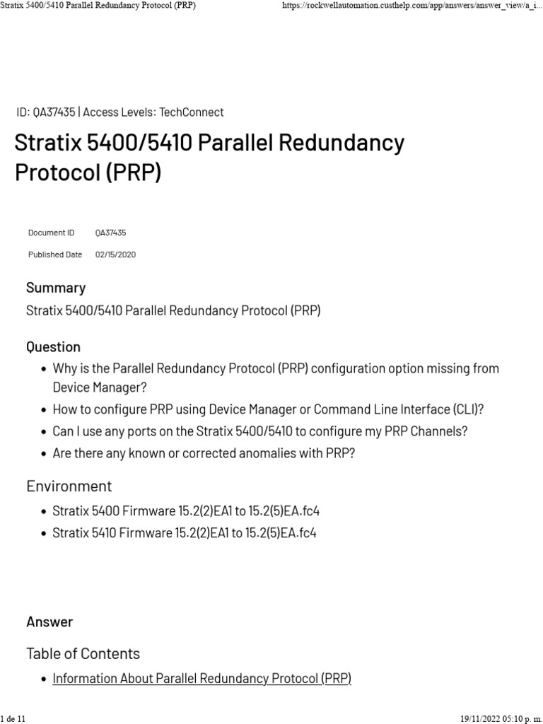 Stratix 5400 - 5410 Parallel Redundancy Protocol (PRP) | PDF | Network Switch | Computer Network