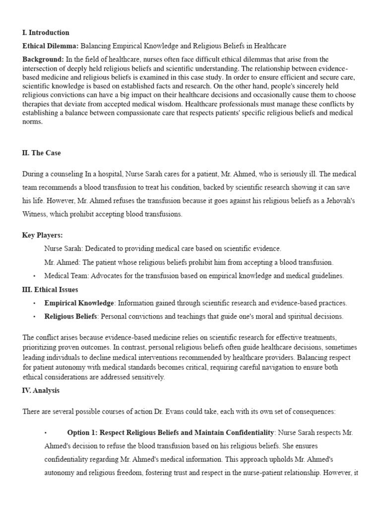 Case Study Ethics | PDF | Nursing | Evidence Based Medicine