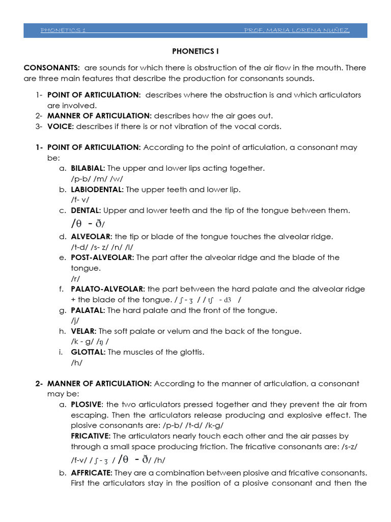 Phonetics I Theory | PDF | Phonetics | Consonant