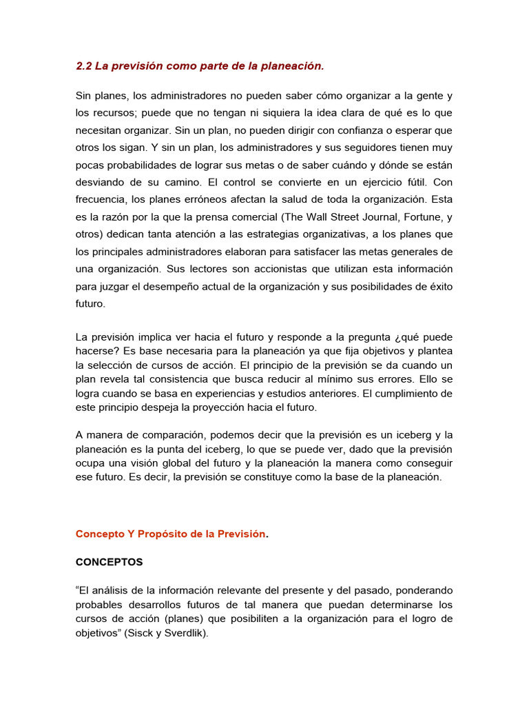 Importancia de la Previsión en Planeación | PDF | Planificación | Business