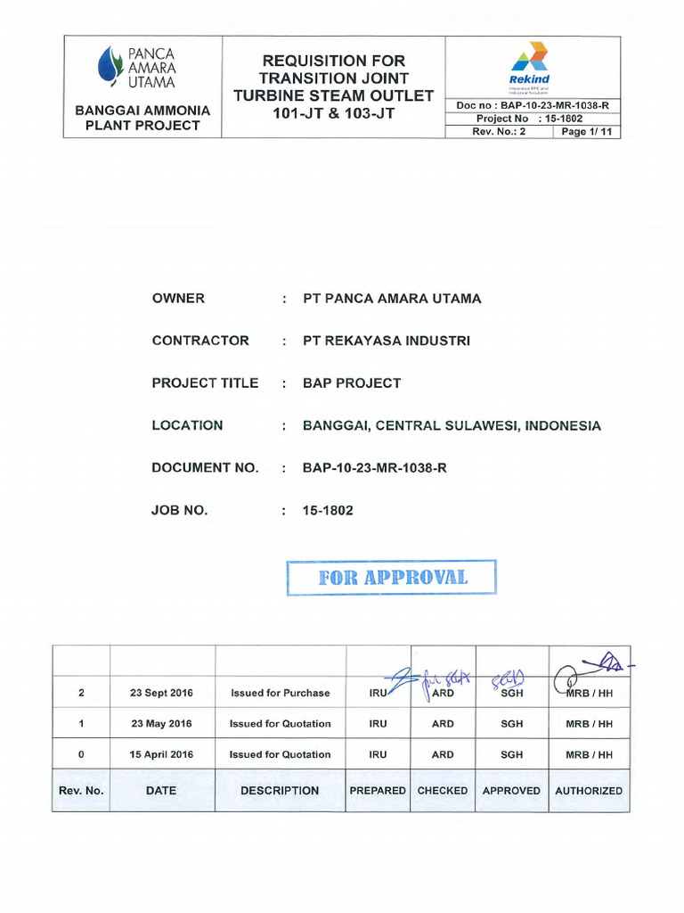 Requisition For Transition Joint Turbine Steam Outlet | PDF