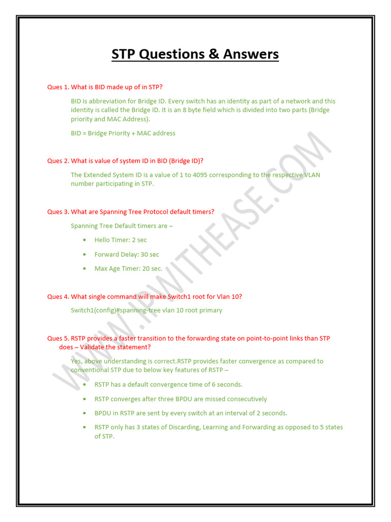 STP Interview Questions and Answers Vol 1.0 | PDF | Internet Protocols | Physical Layer Protocols