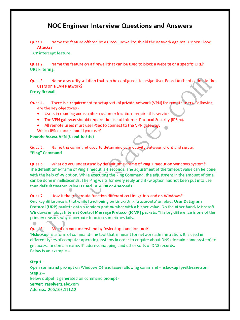 NOC-Interview-Questions-and-Answers-Vol-1.0 | PDF | Computer Network | Network Interface Controller