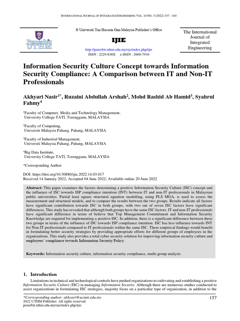 Information Security Culture Concept Towards Information Security Compliance: A Comparison ...