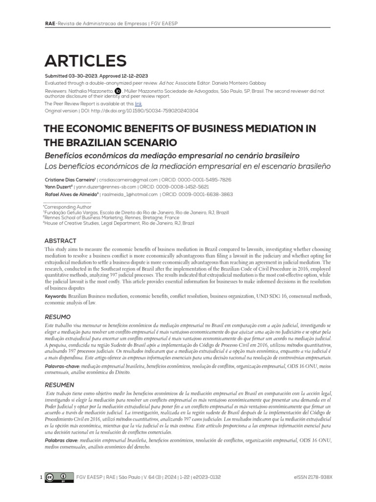 Artigo Científico ING - Economic - Benefits | PDF | Alternative Dispute Resolution | Mediation