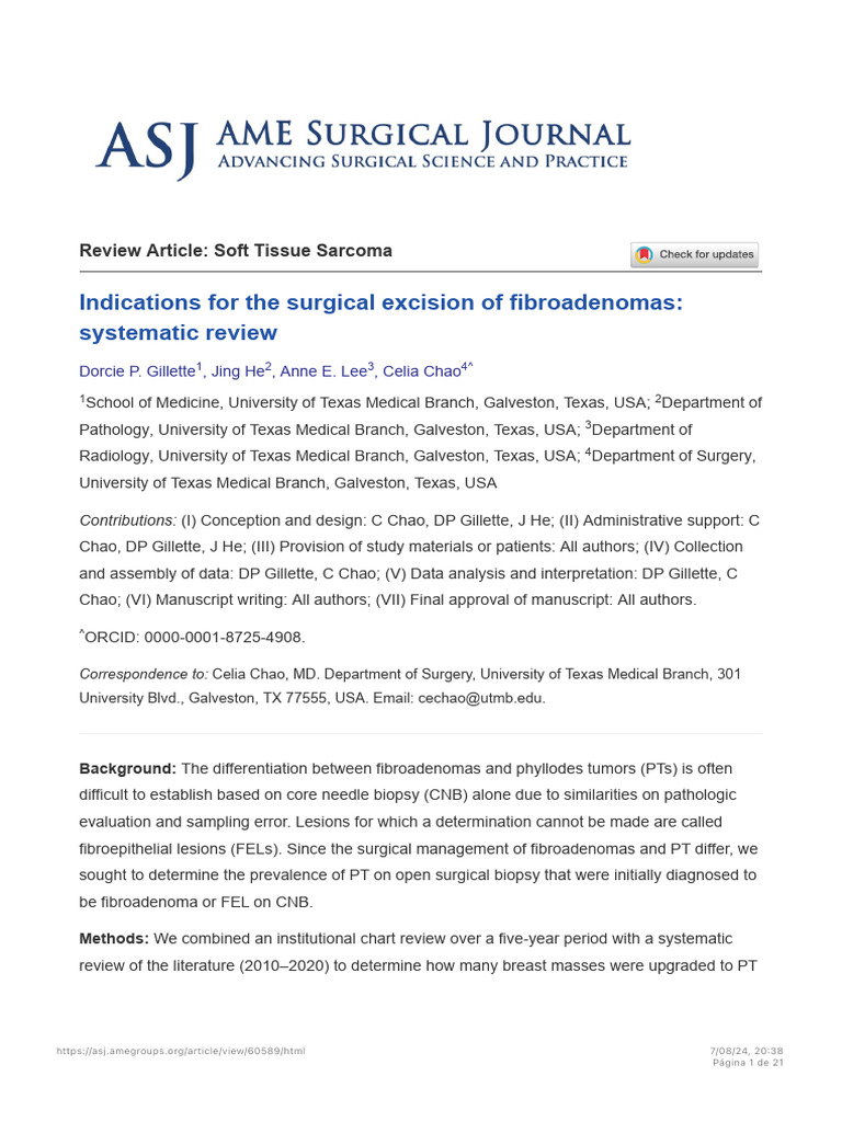 Indications For The Surgical Excision of Fibroadenomas - Systematic ...