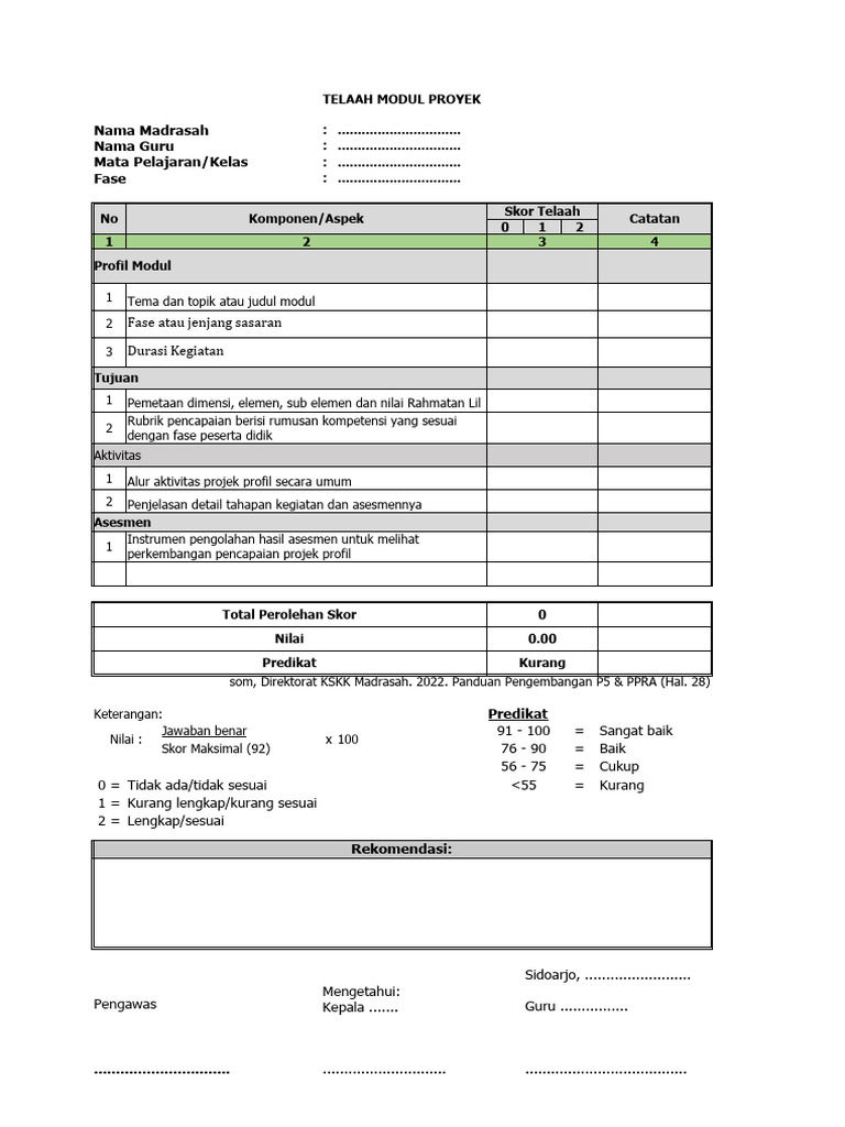 Instrumen Telaah Modul Ajar & Proyek | PDF