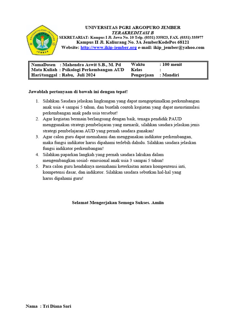 Soal UAS Psikologi Perkembangan | PDF | Karier & Perkembangan