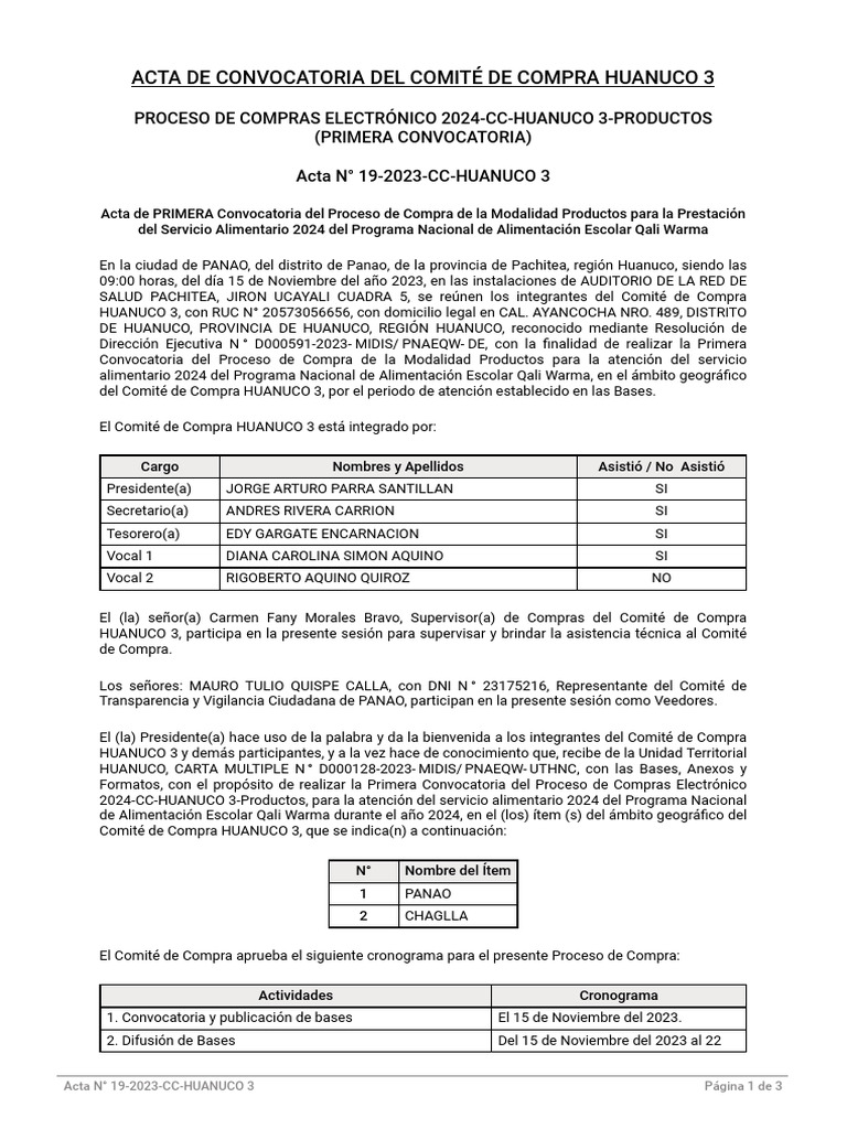 Acta de Convocatoria Del Comité de Compra Huanuco 3 | PDF | Derecho