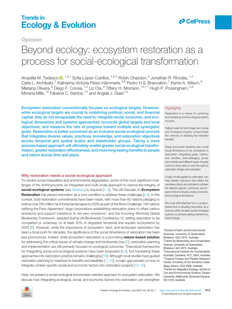 Beyond Ecology: Ecosystem Restoration As A Process For Social ...
