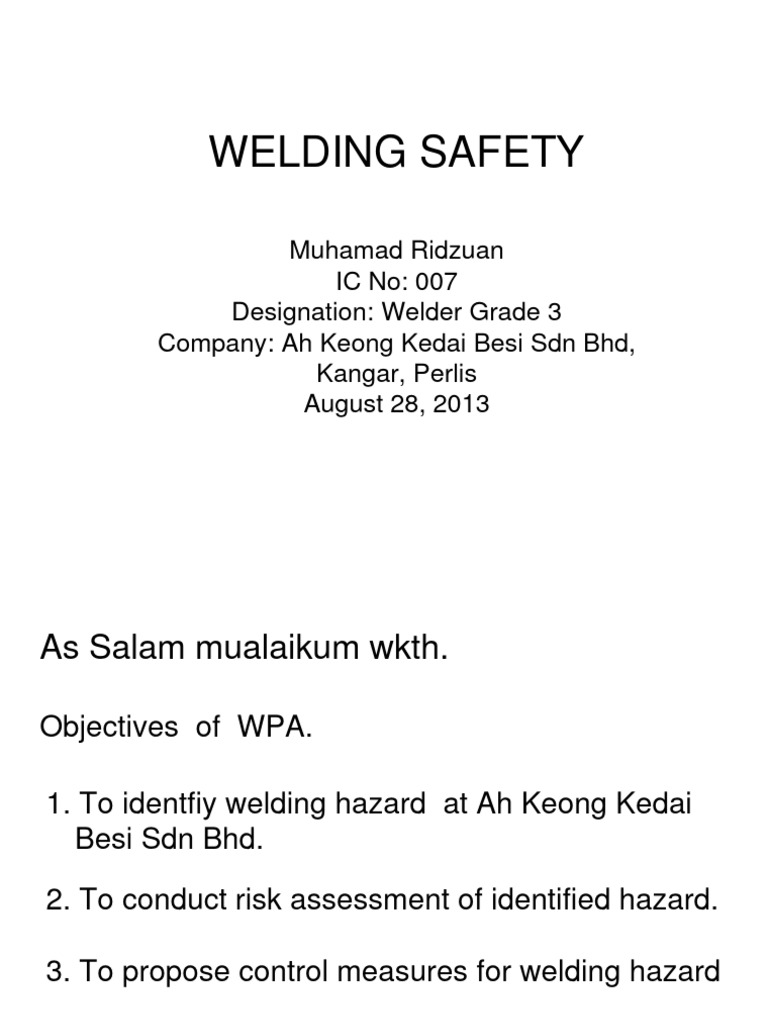 JSA Welding Safety by Muhamad Ridzuan - Salah | PDF | Welding ...