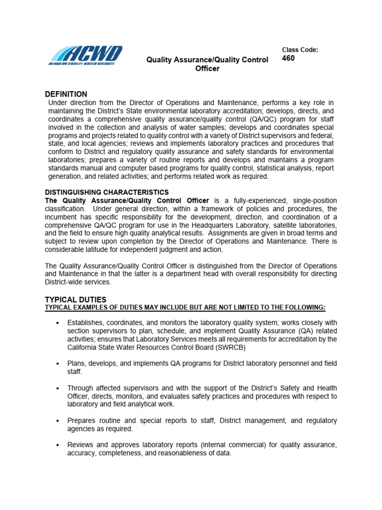 Quality Assurance Officer Job Description | PDF | Quality Assurance ...