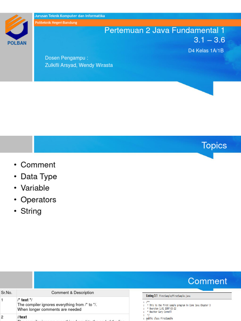 Pertemuan 2. Java Fundamental | PDF | Java (Programming Language) | String (Computer Science)