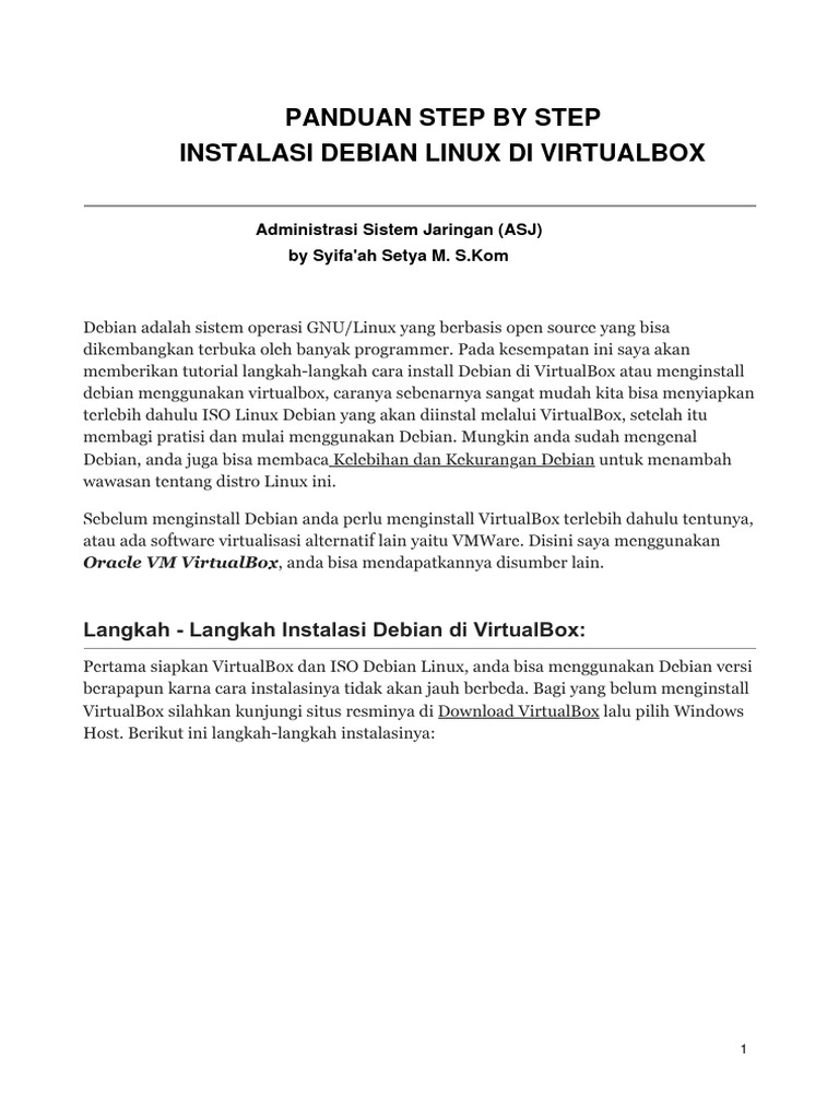 Panduan Instalasi OS Debian Linux Di VirtualBox | PDF