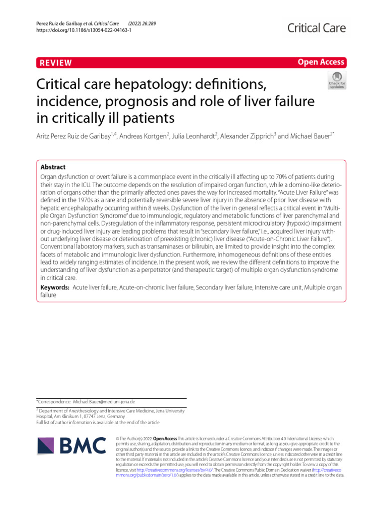 2022 Critical Care Hepatology - Definitions, Incidence, Prognosis and ...