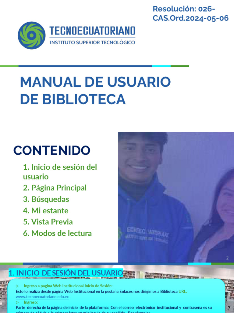 Manual de Usuario de Biblioteca Del Tecnoecuatoriano 2024 Res. 026 - CAS - Ord.2024!05!06 ...