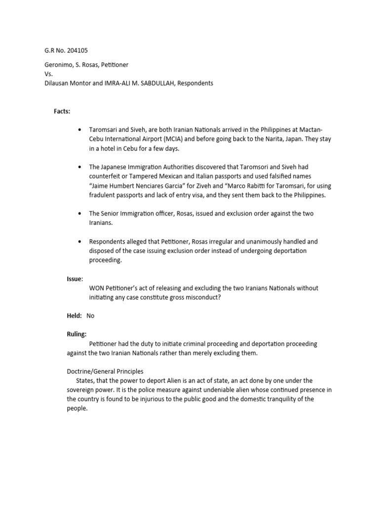 Case Digest Rosas Vs Montor G.R No.204105 | PDF | Politics | Law