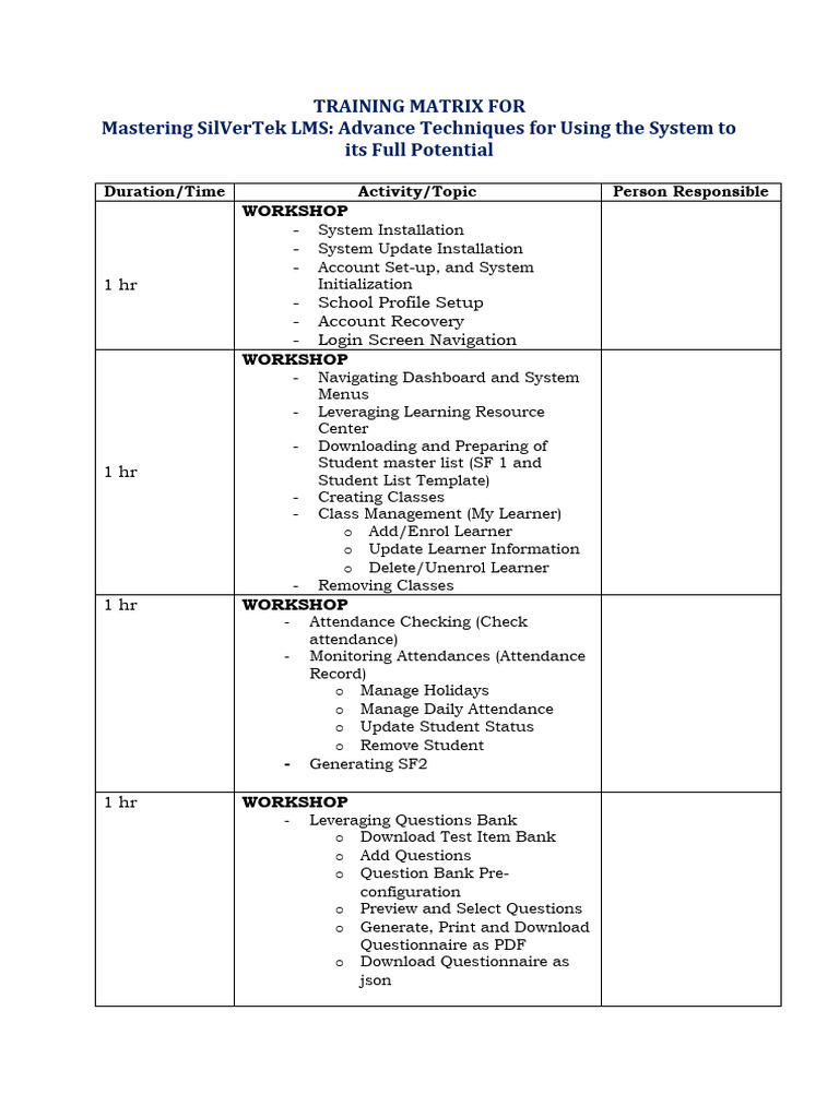 Training Matrix For Enhancement of SilVerTek LMS | PDF | Computing | Software