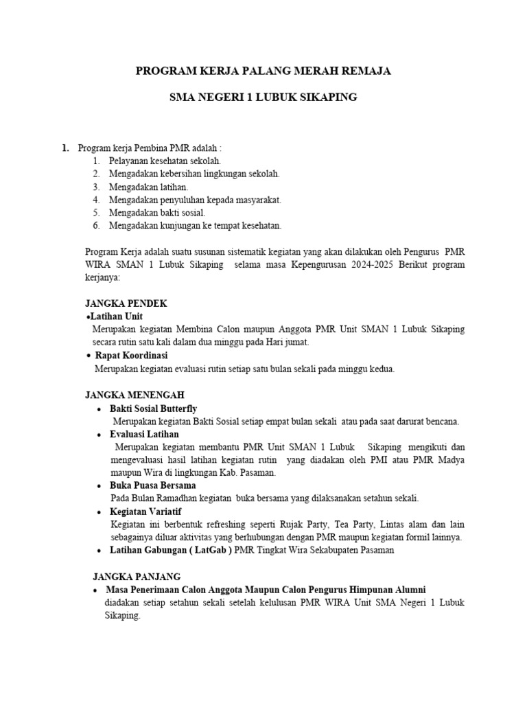 Program Kerja PMR | PDF