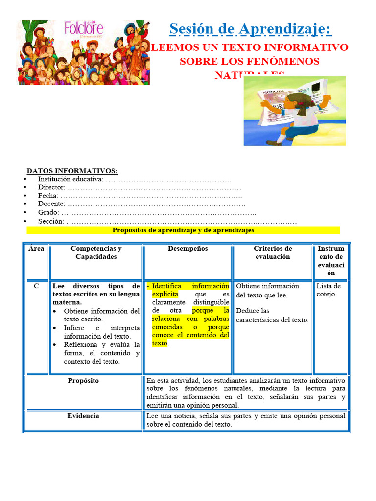 Análisis de Texto Informativo: Fenómenos Naturales | PDF | Información ...