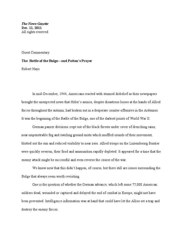 Patton Prayer | PDF | George S. Patton | Battle Of The Bulge