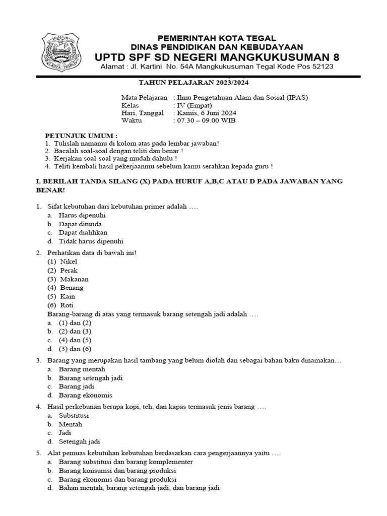 Soal Sat Ipas 2324 | PDF
