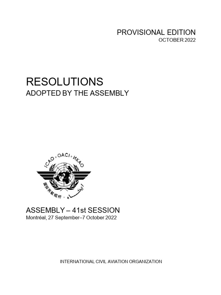 ICAO 41st Assembly Resolutions 2022 | PDF | Ratification | Treaty
