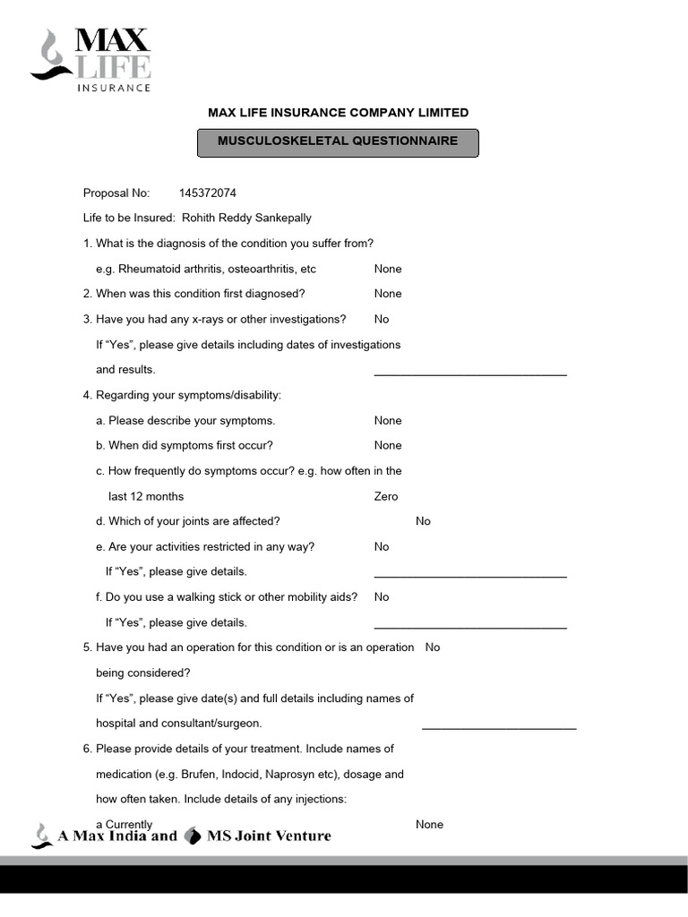 Musculoskeletal Questionnaire | PDF | Arthritis | Medical Specialties