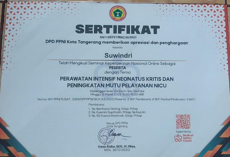 Sertifikat Seminar Suwindri | PDF