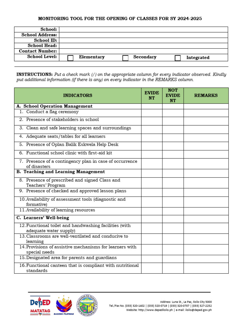 Opening of Classes Monitoring Tool-1 (1) | PDF | Behavior Modification ...