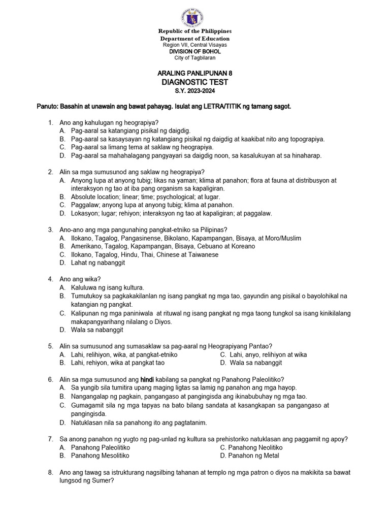 Ap 8 Diagnostic Test | PDF