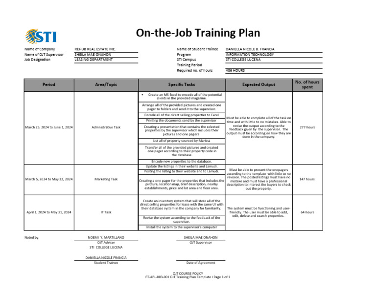 FT CRD 132 00 OJT Training Plan Template | PDF | Information Technology | Software