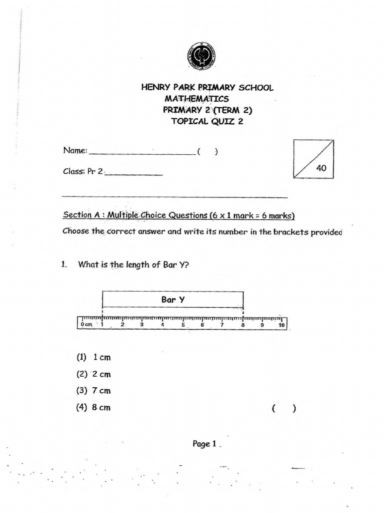 P2 Maths SA1 2014 Henry Park Exam Paper | PDF