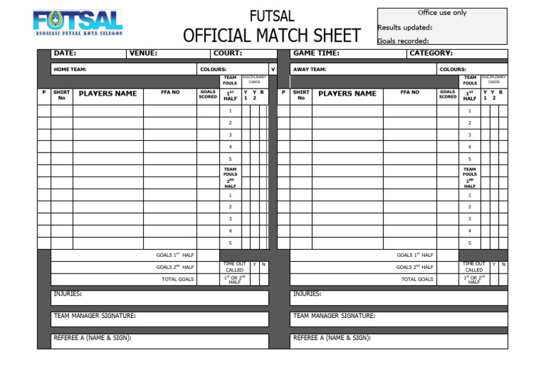 Official Match Sheet | PDF | Association Football | Association ...