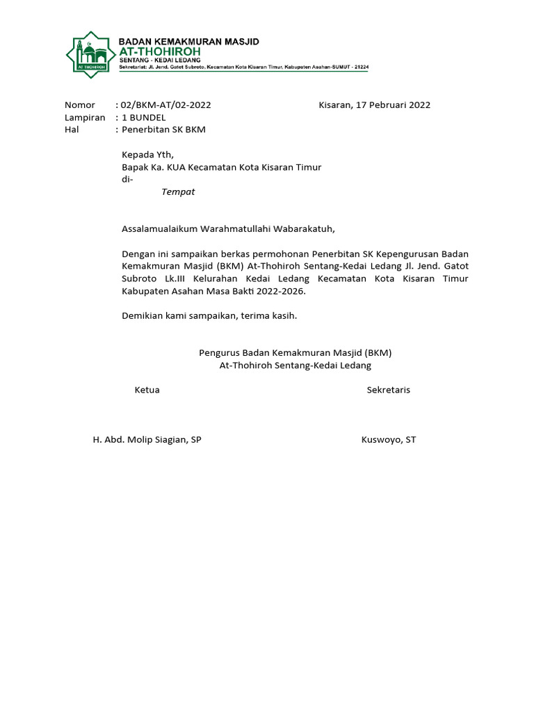 Permohonan Penerbitan SK BKM Masjid | PDF