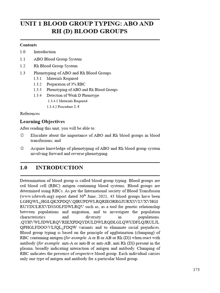 Unit 1 Blood Group Typing: Abo and RH (D) Blood Groups: Learning ...