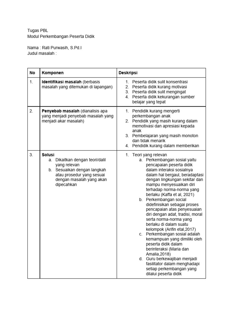 Tugas PBL Modul Perkembangan Peserta Didik | PDF