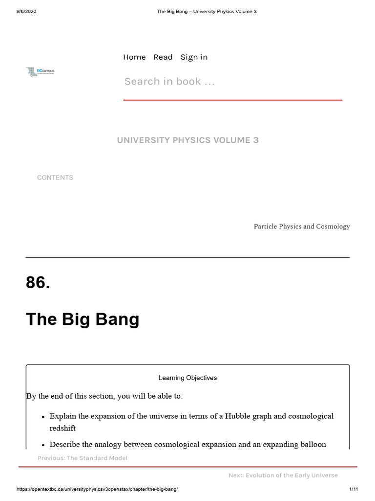 The Big Bang - University Physics Volume 3 | PDF | Redshift | Universe
